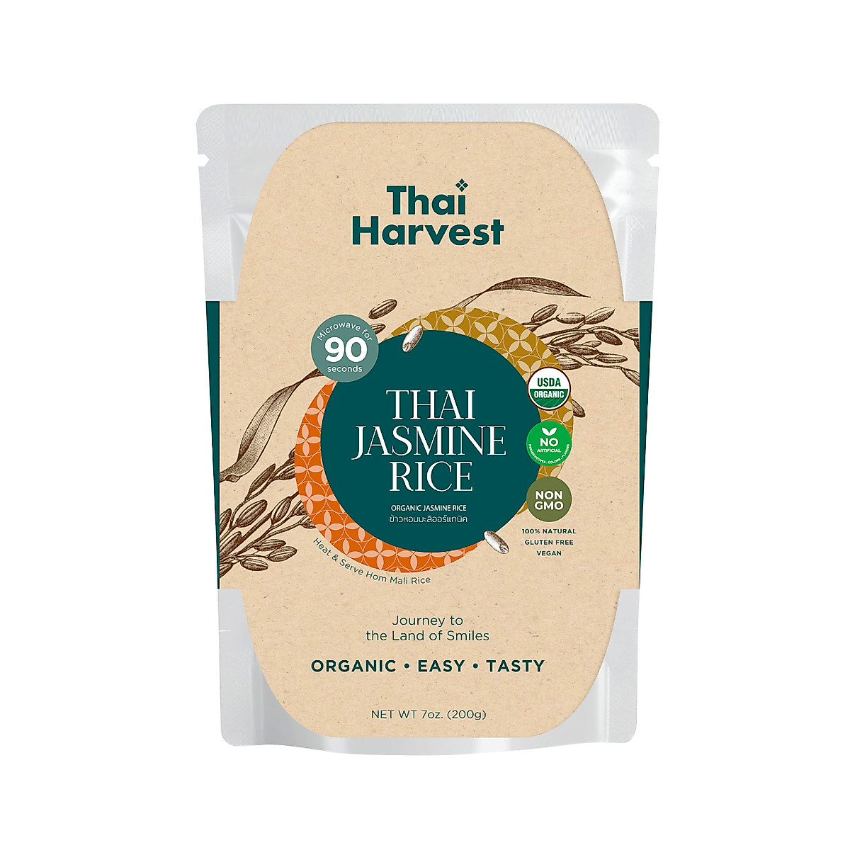 THAI HARVEST 100% USDA Organic Jasmine Rice 7 Ounce (Pack of 8) Microwaveable 90 Seconds Ready to Eat Instant Jasmine Rice for Quick Dinner Meals Zero Preservatives Gluten Free