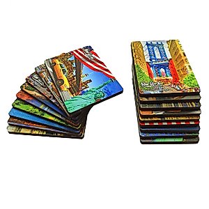18 Pcs New York City Serie Rectancular Uv Printing Thick Wooden Souvenir Fridge Magnets 9 Pcs Horizontal 9 Pcs Vertical, 9x6.5 Cm