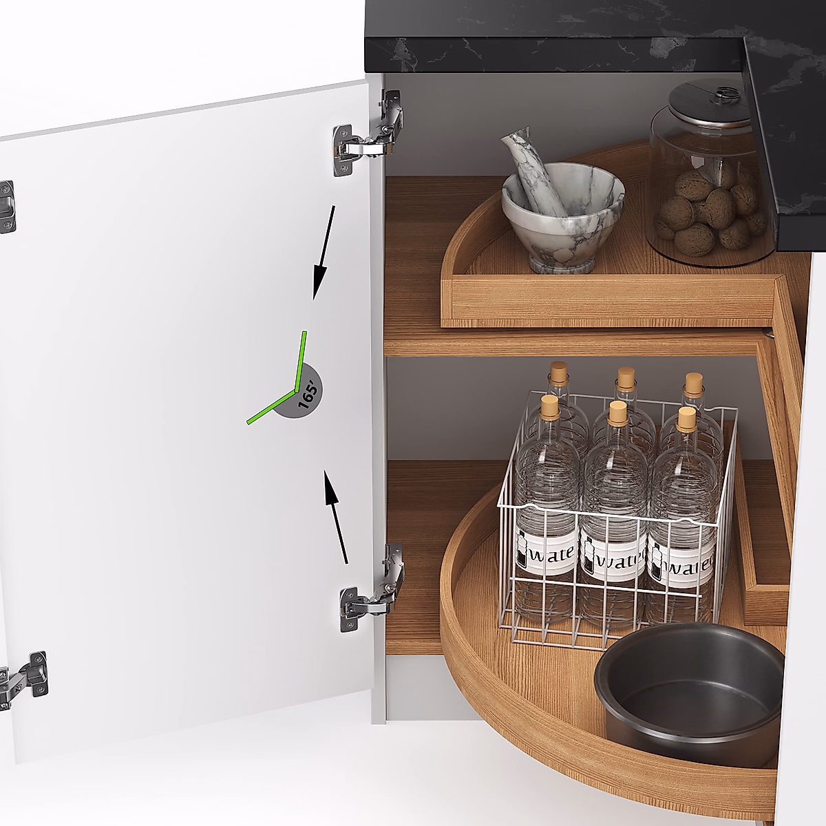 Apollo Direct (2 pc) 165 Degree Hinges Soft Close, Clip-on, Cam Adjust, Zero Protrusion for Lazy Susan Corner cabinets, Pull Out Drawer cabinets, Closets, Garage cabinets, mounting Plates (Included)