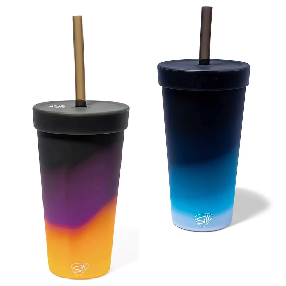 Silipint: Silicone 22oz Straw Tumblers: 2 Pack - Sun Storm & Moon Beam - Unbreakable, Sustainable, Hot/Cold, Airtight Lid, Travel