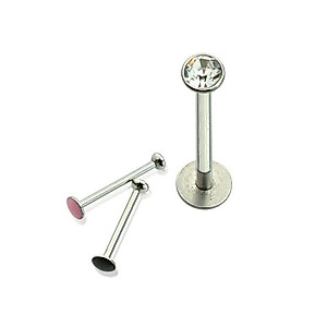BodyJewelryOnline 16g Push-In Cheek Labret, Threadless, 3mm CZ Gem, Dimple Piercing Cheek, Labret Style, 9/16"(14mm) Size, Surgical Stainless Steel, Colored Bottom, Hypoallergenic, Durable