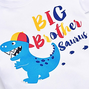 Dinosaur Big Brother Announcement T Shirt Sibling Outfits for Toddler Boys 100% Cotton Promoted to Big Brother Shirt White Print Colorful Short Sleeve Top Tee Gift (White, 4T)