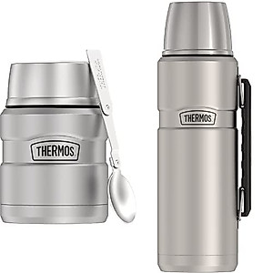 THERMOS Stainless King Vacuum-Insulated Beverage Bottle, 40 Ounce, Matte Steel and Food Jar Bundle