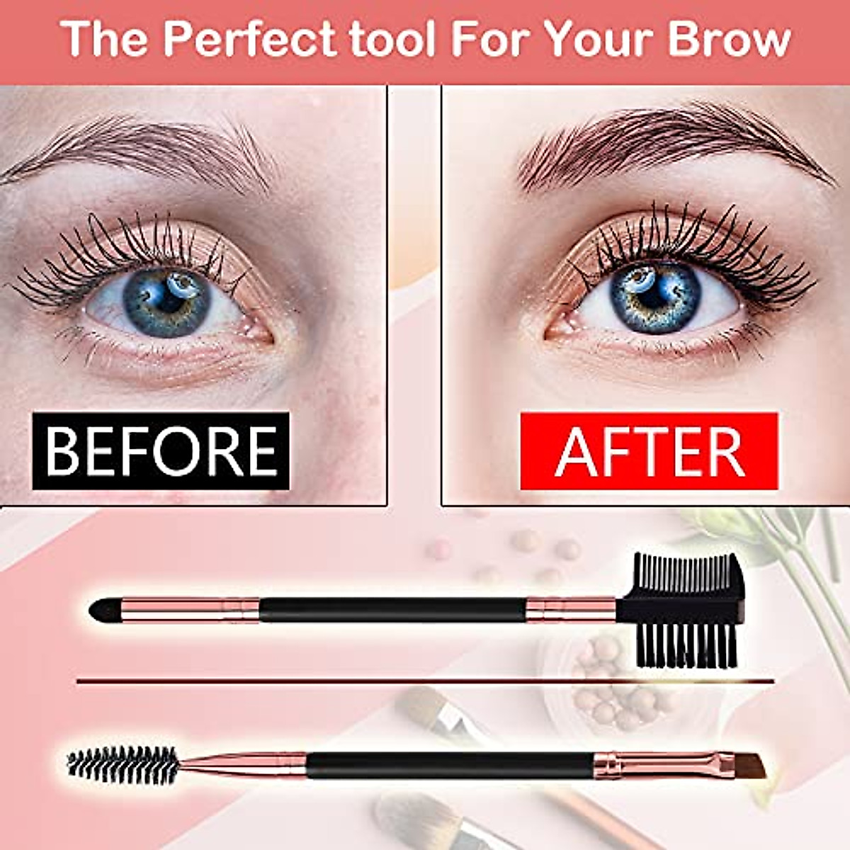 Duo Eyebrow Brush, Eyebrow Brush Eyelash Comb and Eye Shadow Brush, Professional Angled Eye Brow Brush and Spoolie Brush Set (Black)