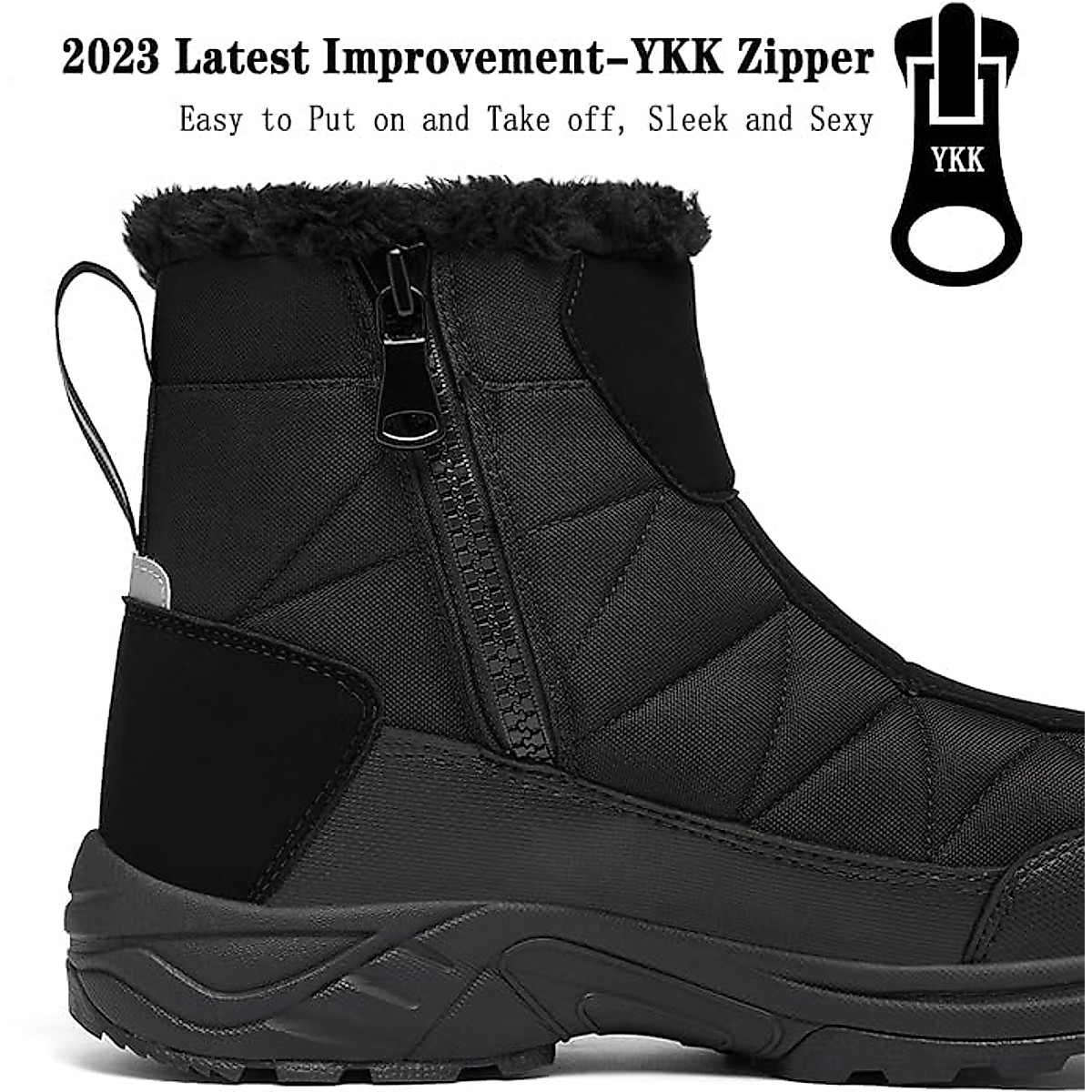 SILENTCARE Men's Warm Snow Boots, Fur Lined Waterproof Winter Shoes, Anti-Slip Lightweight Ankle Boot (9.5 M US, Black)