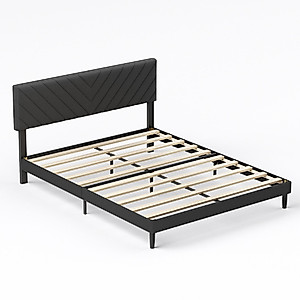 Queen Size Bed Frame Upholstered Platform with High-Adjustable Headboard and Solid Wood Slats Support, Heavy Duty Mattress Foundation, Non-Slip and Noise-Free,No Box Spring Needed, Easy Assembly, Grey