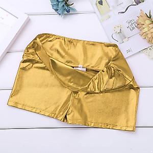Jhaoyu Girls Ballet Dance Shorts Metallic Glitter Gymnastics Sports Active Shorts for Cycling Running Workout Gold 12 Years