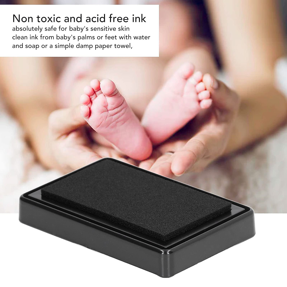 TOPINCN Baby Footprint Ink Pad, Ink Pad for Baby Footprint Baby Handprint Ink Pad with Paper Print Pad Create Impressive Keepsake Stamp Baby Shower Registry Gift(Black Ink)