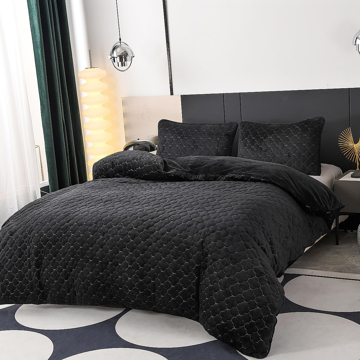 LweiPsqLin Velvet Duvet Cover Queen Size,Plush Quilt Comforter Cover Ultra Soft Breathable Cozy Bedding Set Zipper Closure Corner,Comforter Not Included (Black, Queen)