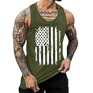 4th of July Graphic Tank Tops for Men Vintage American Flag Graphic Tees Summer Sleeveless Workout Athletic Muscle Cut Off Shirts Vests(Army Green,Medium)