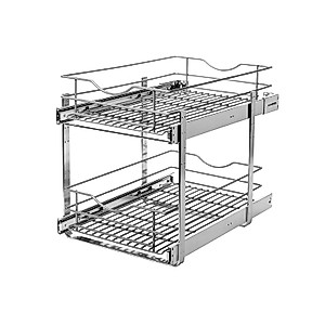 Knape & Vogt RS-DBLMUB-14-FN 14.625 inch W x 21.75 inch D x 16.25 inch H Double Tier Pull Out Cabinet Organizer, Frosted Nickel