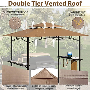 Temminkii Outdoor 8'x5' Grill Gazebo Canopy Patio Beige Barbecue Tent w Storage Rack Hook for Picnic