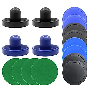 BQSPT Air Hockey Pucks and Paddles,Air Hockey Pushers and Pucks, Handles Paddles Replacement Accessories (4 Striker 96mm with Pads, 8 Pucks 64mm Thick and Thin)