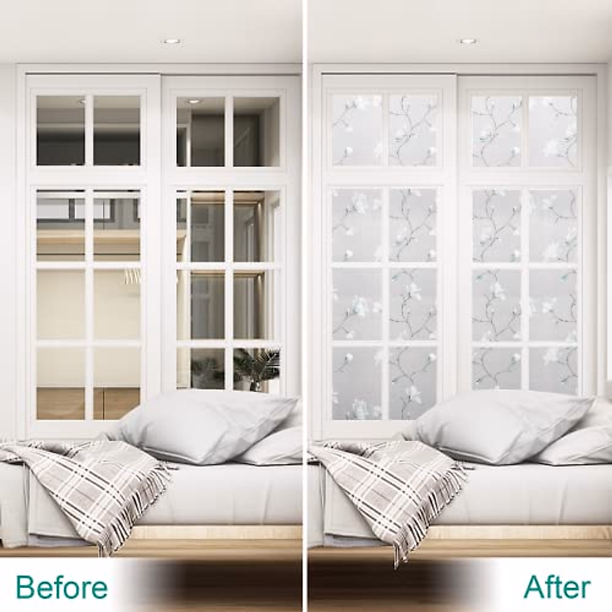 SUNBABY Magnolia Window Privacy Film: Stained Glass Window Film, Frosted Glass Window Film, Decorative Window Film, Window Cling Privacy Film