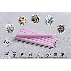 Set of 10 Dinner Taper Candles 10 Inch Unscented Tall Dripless Candlesticks Bulk for Wedding Restaurant Home Decoration Spa Church Smokeless Vegan - Pink