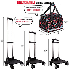 Medical Bag Rolling Roller Bag Trolley Duffel Nurses EMT CNA RN Empty for First Aid Responder Home Health Care Nursing Student Roll Duffle Bag Carry on Wheels Wheeled Work Physicians Doctor