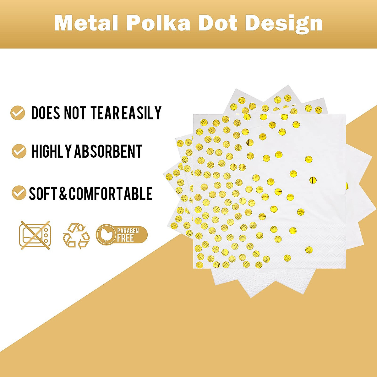 CENLBJ Disposable Paper Plates 100 Pack - White and Gold Paper Plates 50 x 9 & Gold Dot Napkins 50 x 6.5,Party Supplies for Weddings, Birthdays, Bridal Parties, All Occasions