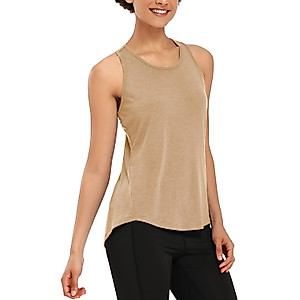 Muzniuer Womens Workout Tops Loose fit Racerback Tank Tops for Women Muscle Tank Running Tank Tops Summer Cute Sleeveless Gym Workout Shirts Light Khaki XL