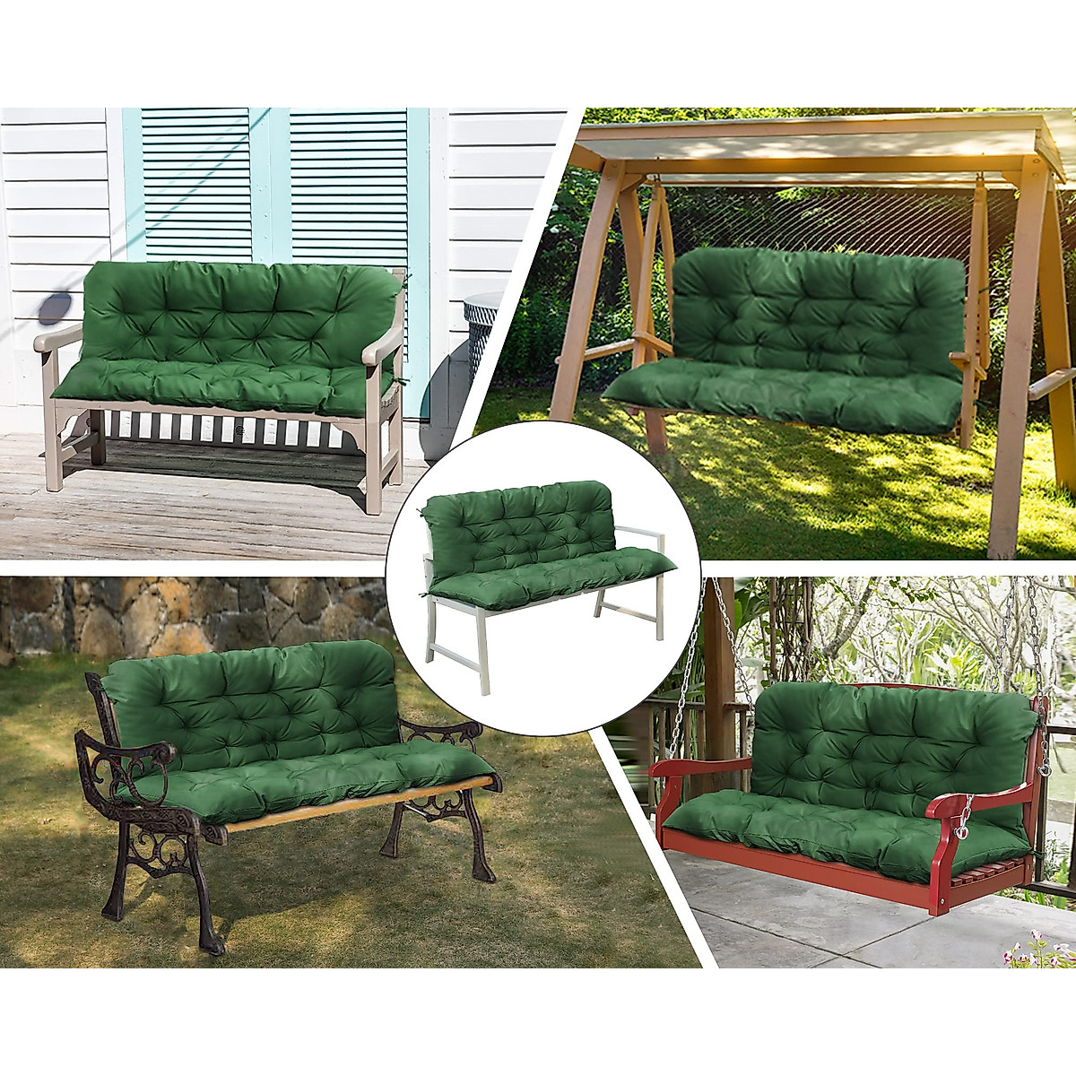COSNUOSA Swing Replacement Cushions Waterproof Porch Swing Cushions 2-3 Seater Outdoor Swing Cushions for Outdoor Furniture Dark Green 60x40 Inches
