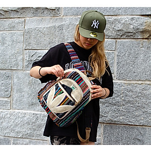 Himalayan Fashion Handmade Hemp Medium Backpack Bohemian Marijuana Style Travel Bag, Black, Beige