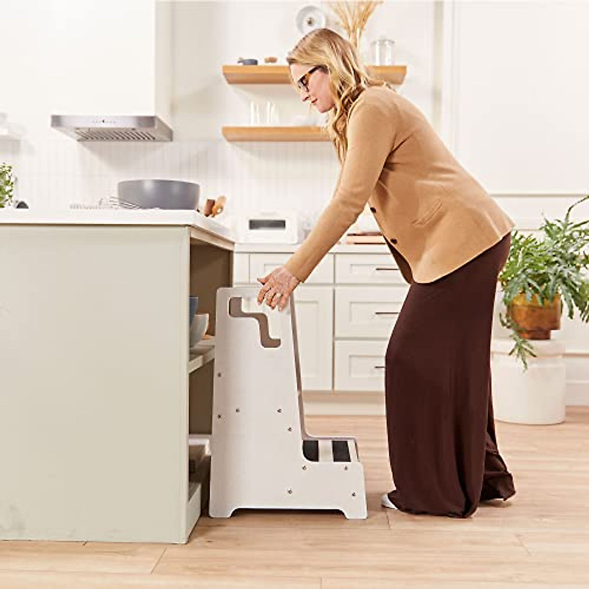 ECR4Kids Reach-Up Step Stool with Handles, Children's Furniture, White Wash