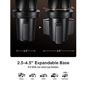 LISEN Cup Holder Expander Phone Mount for Car Tough 2-in-1 Cup Phone Holder for Car Mount, Adjustable Base & Clamp Cell Phone Holder for Car Fit Car, Truck, SUV, Tesla, Fit All iPhone & Android