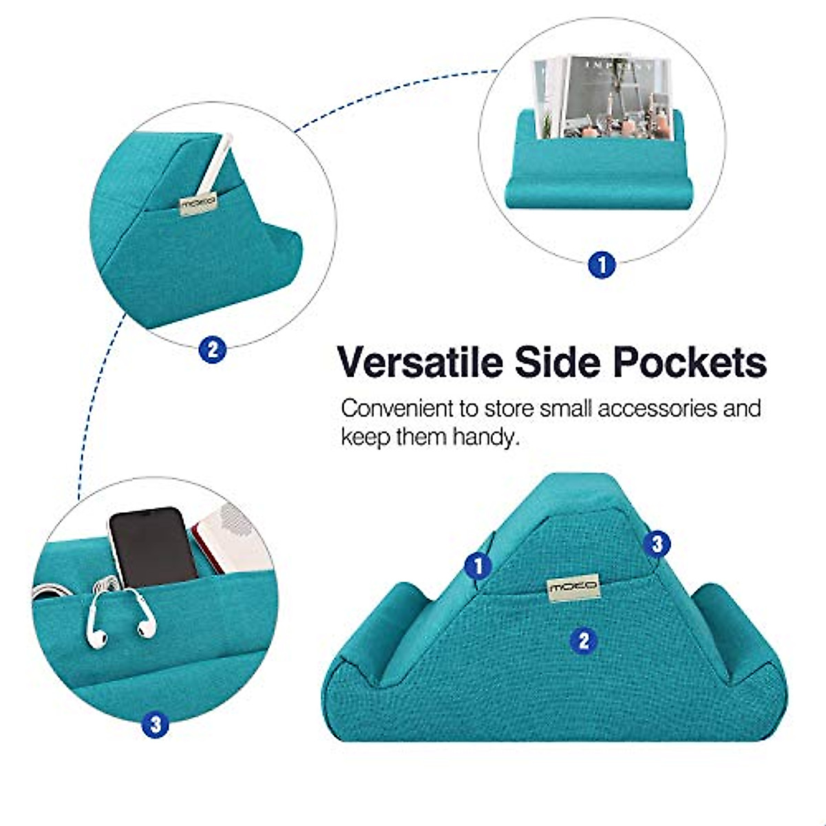 MoKo Tablet Pillow Holder, Pillow for iPad Multi-Angle Soft Tablet Stand Up to 12.9" for Xmas Gift, eReader, Fit with iPad 9, iPad Mini 6,iPad 10th, iPad Pro 11/12.9 2022,Galaxy Tab S9/S9+,Sea Blue