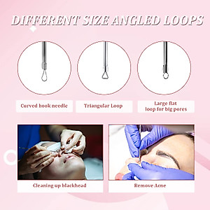 4PCS Blackhead Acne Removal Extractor, Curved Blackhead Tweezers Kit, Professional Stainless Pimple Acne Blemish Removal Tools Kit with Storage Box