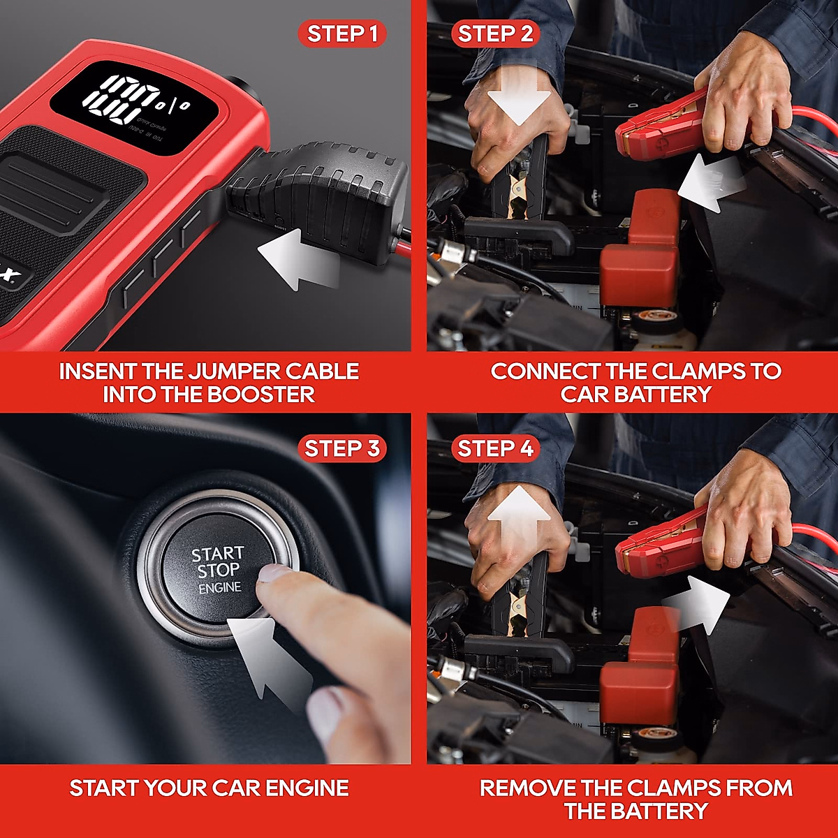 ECOMAX ECA80 Jump Starter, Car Battery Jump Starter, 1500A Peak 15000mAh Portable Car Jump Starter Battery Pack (7L Gas/5L Diesel) with USB/Type-C Quick Charging, LCD Display and LED Light