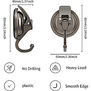 Apkhgtb Suction Shower Hooks 2 Packs Multi-Purpose Wreath Hanger Strong Suction Cup for Bathroom, Kitchen, Glass Door, Mirror, Tile – Loofah, Towel, Coat, Bath Robe Holder (Gun Grey)