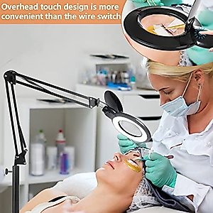 (New Upgrade) 10X Magnifying Floor Lamp with Clamp and 4 Wheel Rolling Base, HITTI 2200 LM LED 3 Color Dimmable Magnifying Glass with Light, Adjustable Arm Lighted Magnifier for Craft, Esthetican