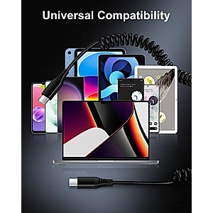 3FT/2Pcs S25 Coiled USB C Cable Fast Charging Cord for Samsung Galaxy Z Fold6 Flip6 S24 FE S23 Ultra S22 S21 S9 S8 A16 A03s A13 A14 A53 A54 A51, C to C Android Auto Wire for Car for iPhone 16Pro Pixel