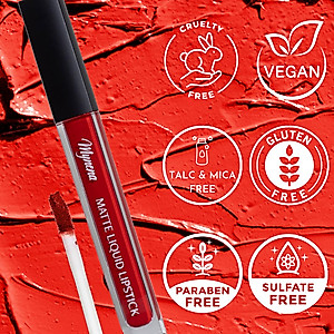 Mynena Orange Red Long-Lasting Matte Liquid Lipstick Intense Color Smudge-Proof & Waterproof Comfortable Hydrating Shea Butter Vegan & Cruelty-Free | Glory
