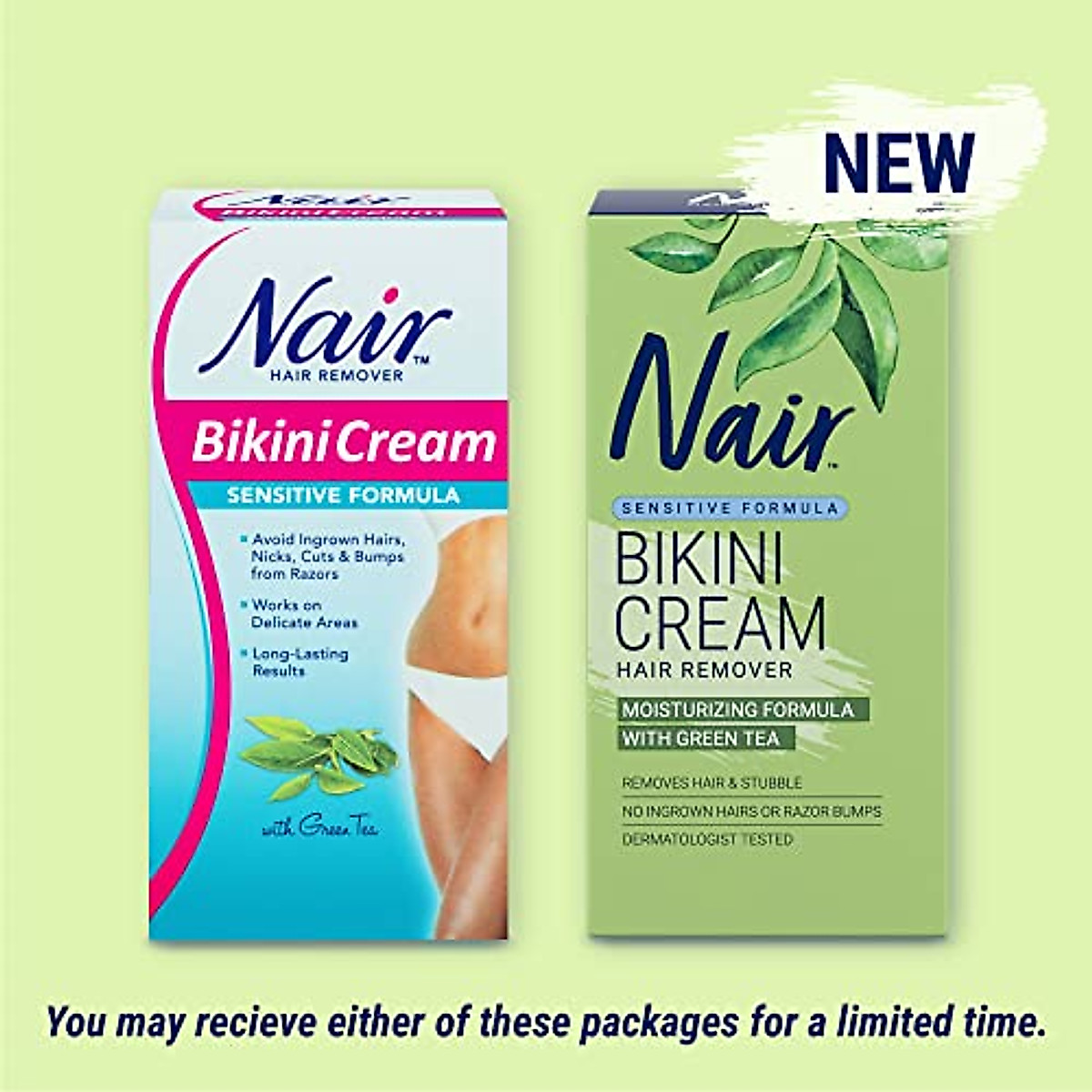 Nair Bikini Cream with Green Tea Sensitive Formula, 1.7 Ounce
