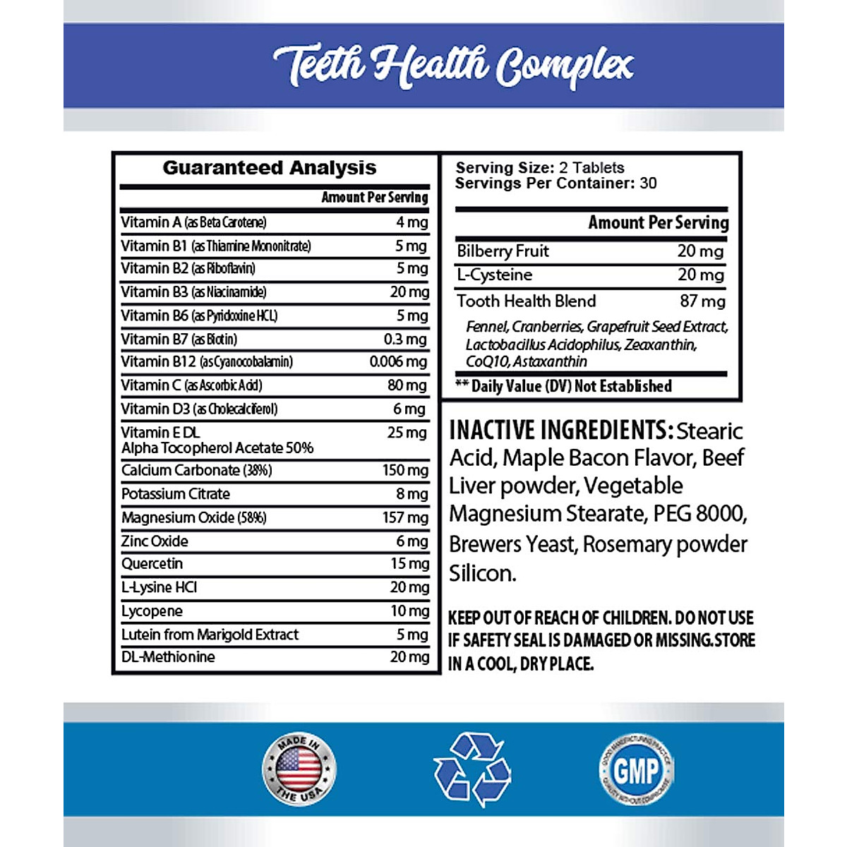 PET SUPPLEMENTS Dog Teeth Cleaning Treats Small Dogs - Dog Teeth Health Formula - Advanced Support Complex - Overall Health - Dog Coq - 2 Bottles (120 Tablets)