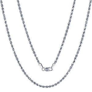 Nuragold 14k White Gold 2mm Solid Rope Chain Diamond Cut Pendant Necklace, Mens Womens Jewelry 16" 18" 20" 22" 24" 26"