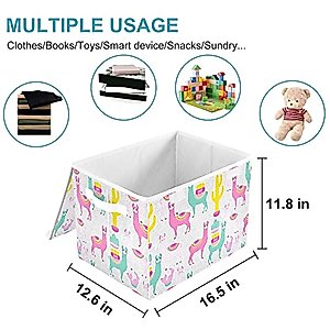CaTaKu Llama Cactus Cute Storage Bins with Lids Fabric Large Storage Container Cube Basket with Handle Decorative Storage Boxes for Organizing Clothes Shelves
