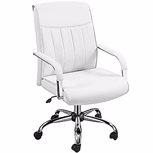 Yaheetech High Back Office Desk Task Chair Executive Conference Leather Chair Ergonomic Managerial Chair Big and Tall Swivel Chair w/Lumbar Support, Padded Armrests, Wide Seat, White