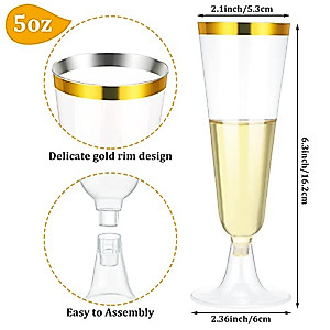 150 Pcs Champagne Flutes Plastic Champagne Glasses Clear Disposable Champagne Flutes Crystal Champagne Flutes Plastic Wine Glasses Plastic for Wedding Toasting Flutes Party Cocktail Cups (Gold)