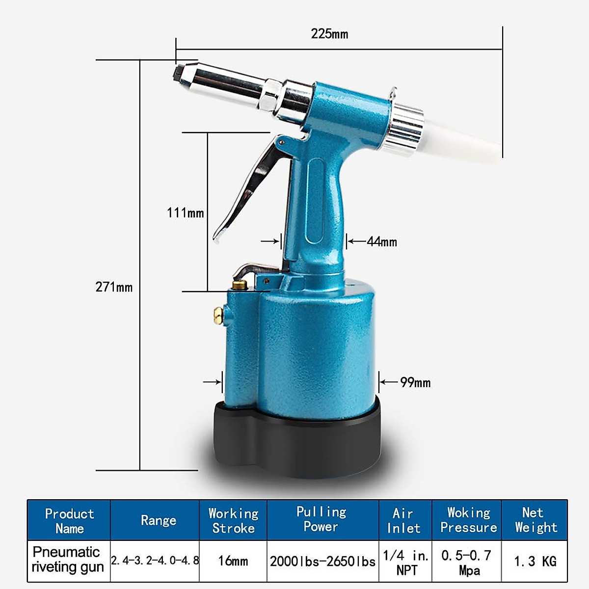 DoubleSun Heavy Duty Air Hydraulic Riveter-Professional Pop Pneumatic Riveting Gun Rivet Tool with Nose Pieces