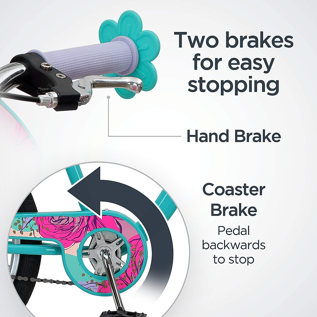 Schwinn Hazel Kids Bike, For Girls and Boys Ages 7 and Up, 20-Inch Wheels, Single Speed, With Training Wheels, Bag, and Flower Grip Ends, Suggested Rider Height 4'0" to 5'0", Teal