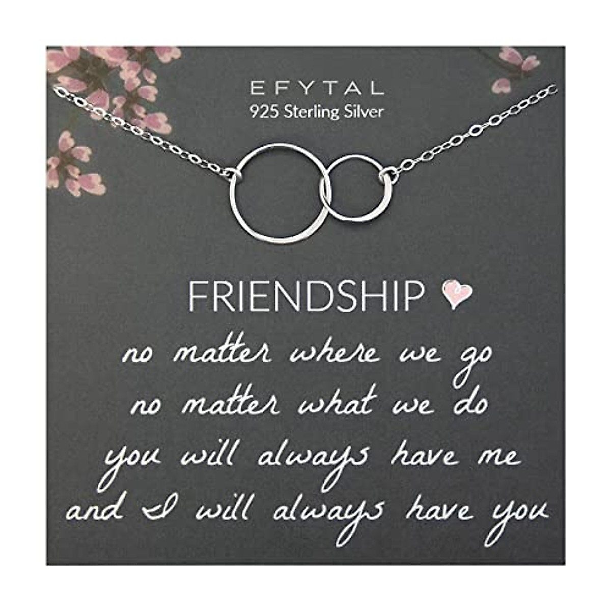 EFYTAL Friendship Necklace, Two Circle Sterling Silver Necklace for Women, Gifts for Friends Female, Best Friend Necklaces for Women, Bff Gifts for Women, Best Friend Jewelry for Women