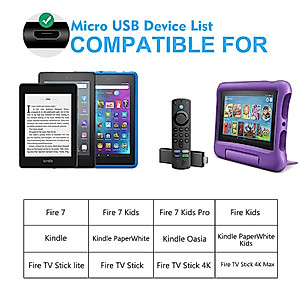 KABCON Charger [UL Listed], 10W Power Supply for Kindle Fire HD 10/8/7, Phone & Tablet, USB C & Micro-USB Cable Included, 5FT, Overheating Protection, Travel Friendly Design, 1 Year Warranty