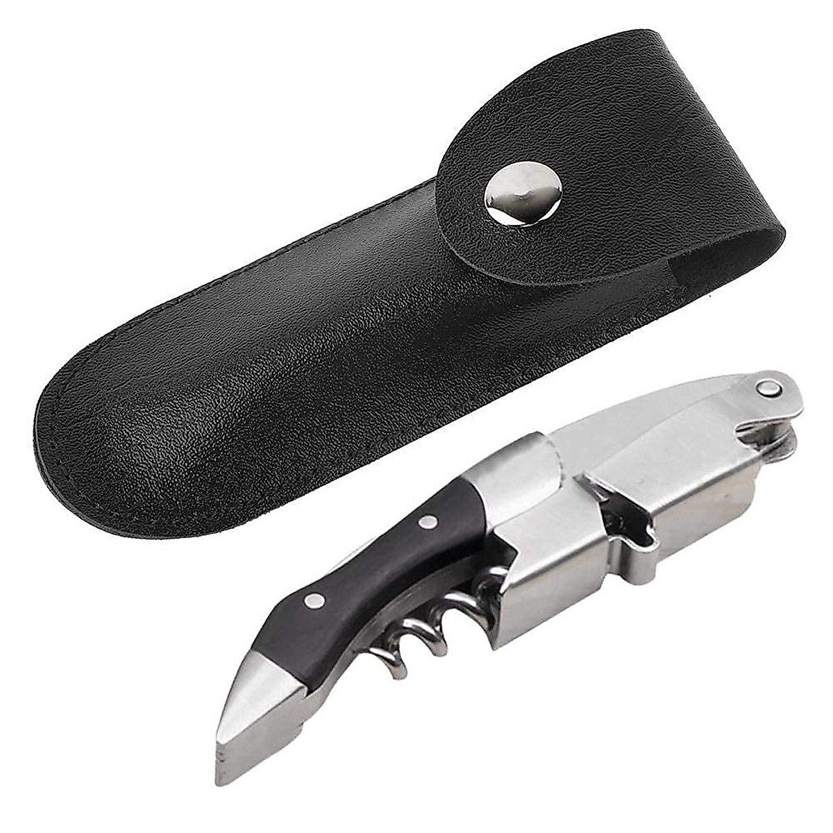 Bottle Opener Leather Case New Bottle Opener Holster Small Leather Bag Wine Knife Set Wine Tool Holder PU Bag (Black)