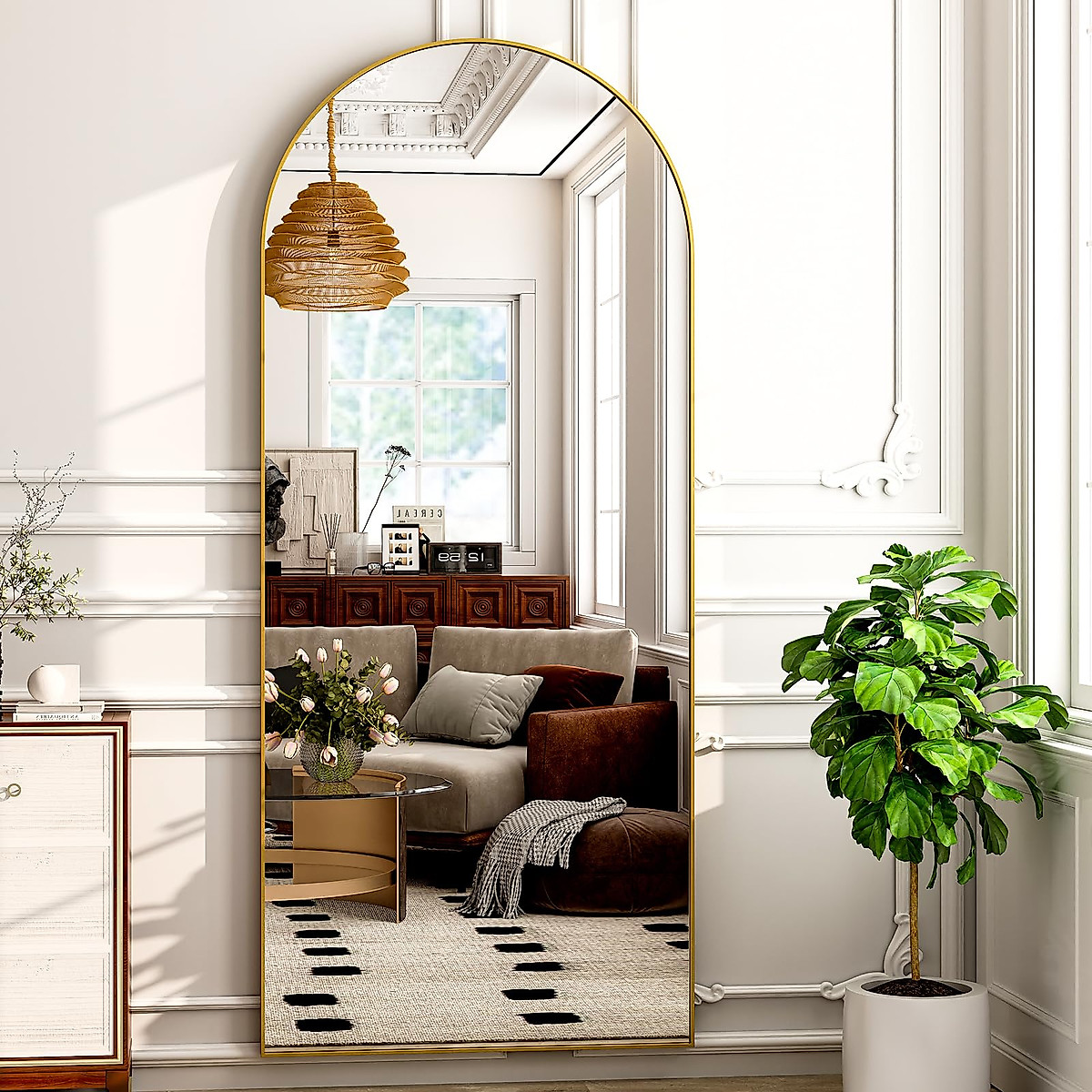 Easly 71"x30" Extra Large Arched Full Length Mirror - Leaning Mirror Arch Wall-Mounted Mirrors - Aluminum Alloy Frame Modern Simple Home Decor - for Living Room Bedroom Cloakroom, Gold