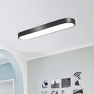 Becailyer Dimmable LED Ceiling Light, Modern Linear Black Flush Mount Ceiling Light, Metal Ceiling Chandelier Lighting Fixture for Living Room Bedroom Dining Room Office Hallway Aisle (60W/23.6in L)