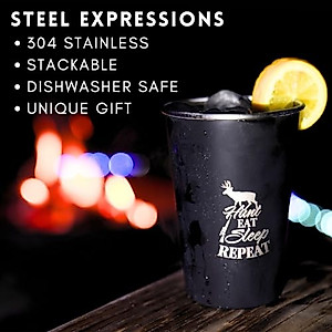 Shark Skinzz Steel Expressions Pint Cup, 16 oz Stainless Steel Cups, Stackable & Durable Drinking Cups for Camping, Reusable & Dishwasher Safe Tumblers, Set of 4 Rainbow Shimmer Cups