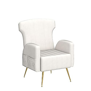 Villeston Accent Chairs Set of 2 for Living Room Velvet High Back Comfy Armchair Single Sofa with Metal Legs for Bedroom Office, Beige