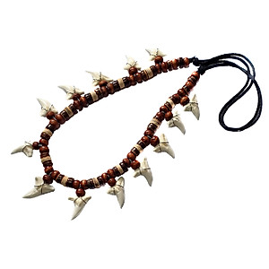 Swimmi 13! Genuine Shark Teeth Necklace for Men, Mako Shark Tooth Necklace, Handmade Wooden Beads Cords Shark Tooth Necklace for Women Jewelry AA086