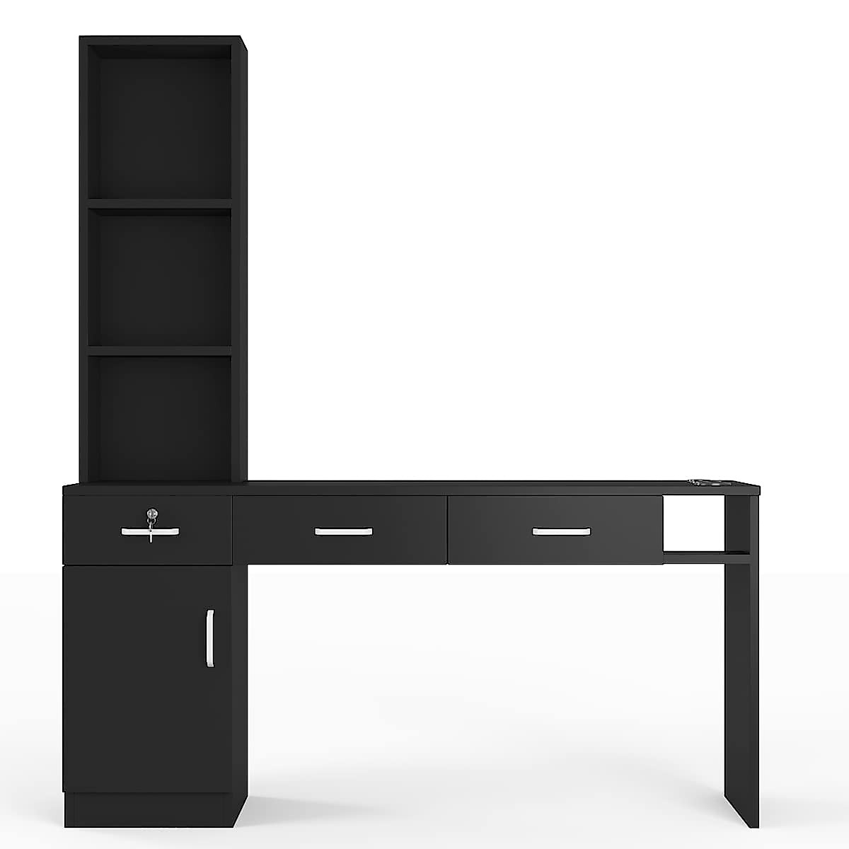 Paddie Barber Salon Station Wall Mount Hair Styling Salon Equipment Set Beauty Spa Furniture Set, Lockable Left Shelf, Mirror not Included(Black)